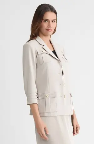 Ming Wang Heritage Stretch Deco Crepe Scrunch Sleeve Jacket