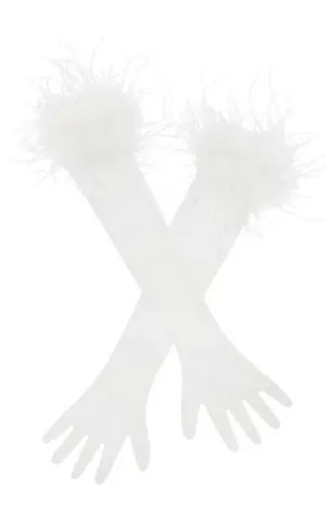 MISS CIRCLE Quinn Feather Trimmed Opera-length Gloves