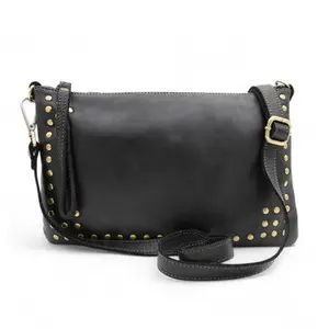 BOLSA NOVA Studded Leather Clutch With Wristlet And Crossbody Strap