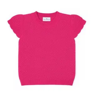 FLORENCE EISEMAN Short Sleeve Sweater With Scalloped Edges