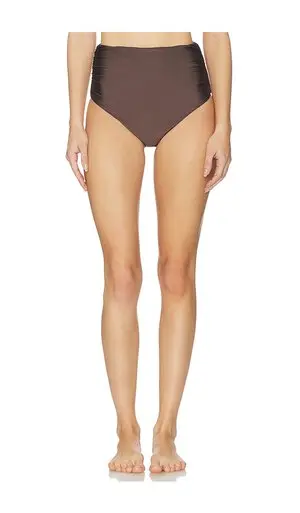 Simkhai Teya High Waisted Ruched Bikini Bottom - Chocolate