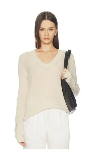 Enza Costa Cashmere V-neck Pullover - Alabaster