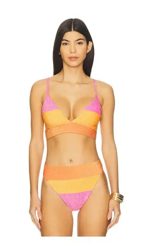 Beach Riot Riza Triangle Bikini Top - Famous Tangerine & Blossom Shine