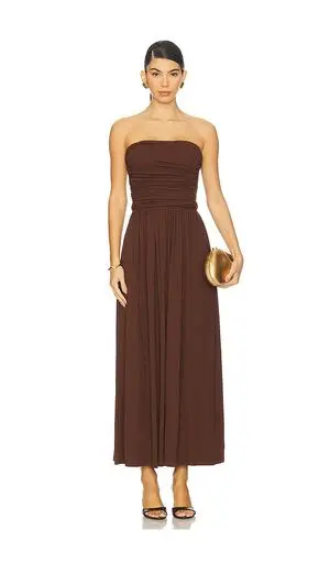 Brown Ruched Maxi Dress
