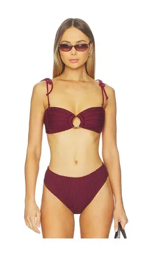 MONTCE Tori Bandeau Bikini Top - Maroon Crochet