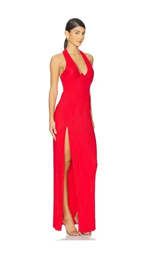 NOOKIE Gown With Halter Neck And Deep Front Split - Cherry