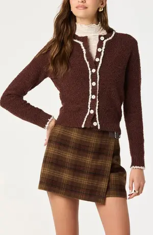 Astr The Label Contrast Stitch Cardigan - Brown