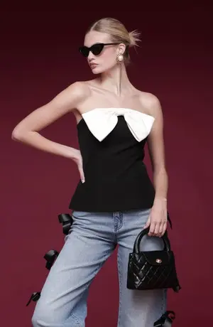 Avec Les Filles Contrast Bow Strapless Top