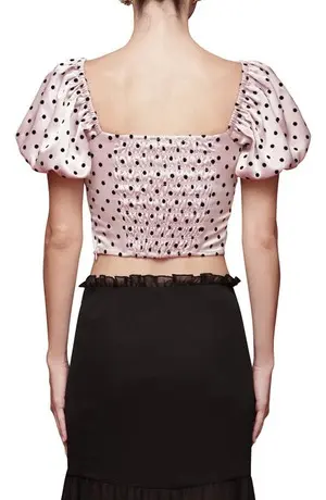 Avec Les Filles Puff Sleeve Polka Dot Crop Top
