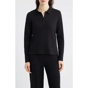 Eileen Fisher Slim Textured Henley - Black