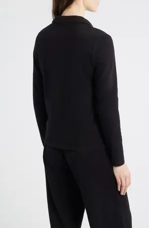 Eileen Fisher Slim Textured Henley - Black