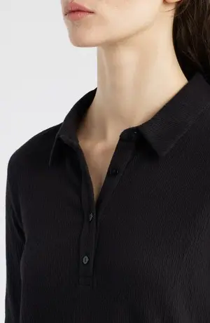 Eileen Fisher Slim Textured Henley - Black