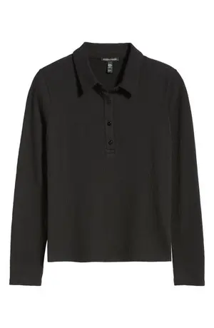 Eileen Fisher Slim Textured Henley - Black