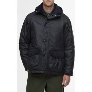 Barbour Waxed Cotton Utility Jacket With Removable Hood - Navy