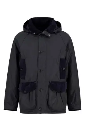 Barbour Waxed Cotton Utility Jacket With Removable Hood - Navy