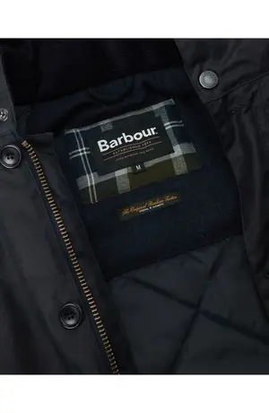 Barbour Waxed Cotton Utility Jacket With Removable Hood - Navy
