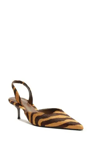 Schutz Paola Mid Slingback Pointed Toe Pump - Natural Calf Hair