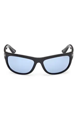 TOM FORD Anders 62mm Oversized Sunglasses - Shiny Black/blue Lens