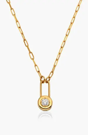 OAK & LUNA Lock And Luna Charm Pendant Necklace With Moissanite - Gold Vermeil