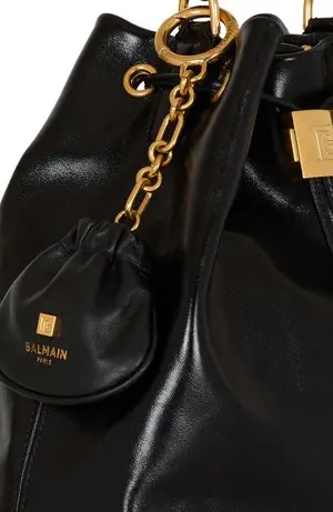 Balmain Pulse Leather Key Ring - Black