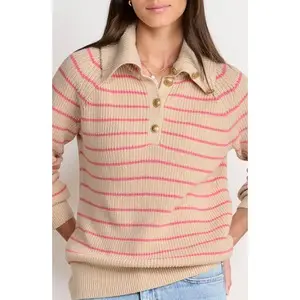 Vineyard Vines Striped Half Button Sweater - Oatmeal Heather