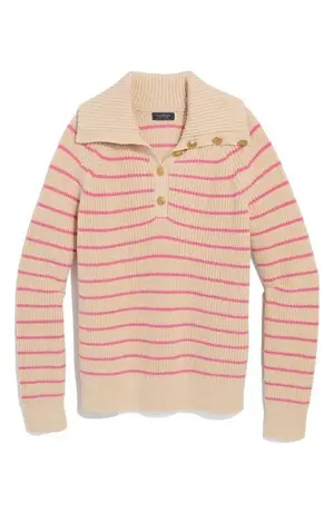 Vineyard Vines Striped Half Button Sweater - Oatmeal Heather
