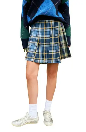 NEXT Mixed Plaid Pleated Mini Skirt - Blue