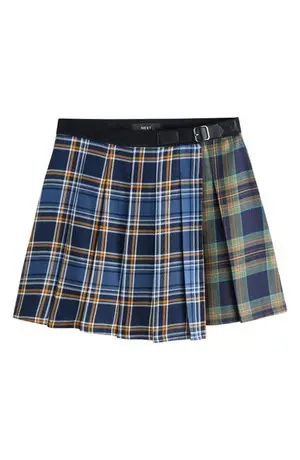 NEXT Mixed Plaid Pleated Mini Skirt - Blue