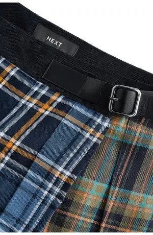 NEXT Mixed Plaid Pleated Mini Skirt - Blue