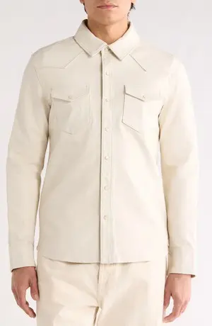 John Varvatos Sage Sheepskin Leather Shirt Jacket - Ivory