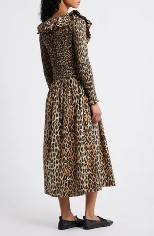 DAMSON MADDER Harper Smocked Long Sleeve Midi Dress