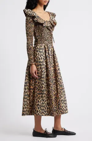 DAMSON MADDER Harper Smocked Long Sleeve Midi Dress