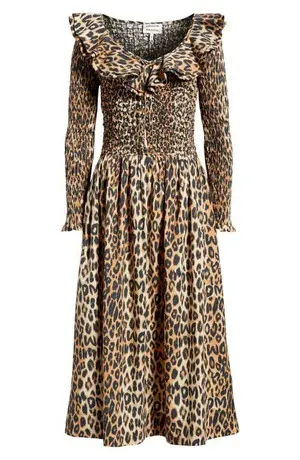 DAMSON MADDER Harper Smocked Long Sleeve Midi Dress