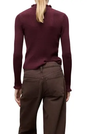 Mango Scallop Mock Neck Sweater - Wine
