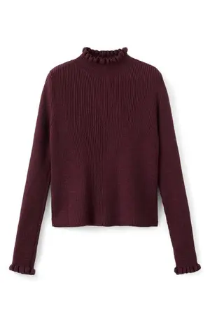 Mango Scallop Mock Neck Sweater - Wine