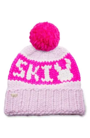 Lele Sadoughi The Ski Bunny Merino Wool Beanie With Yarn Pompom - Neon Blush