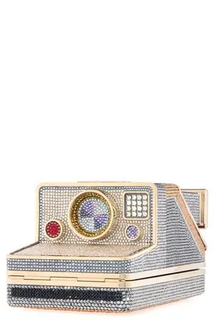 Judith Leiber Mary Instant Camera Crystal Clutch - Silver Brown Multi