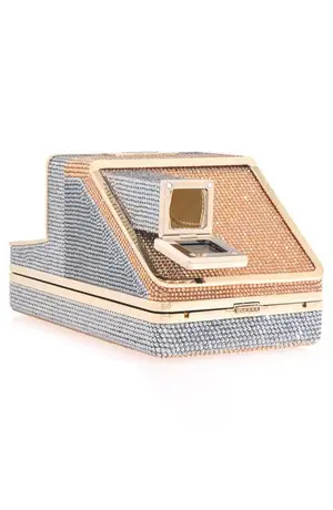 Judith Leiber Mary Instant Camera Crystal Clutch - Silver Brown Multi