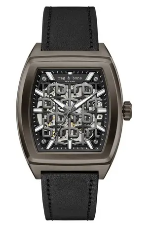 Rag & Bone Skeleton Tonneau Automatic Strap Watch - Black
