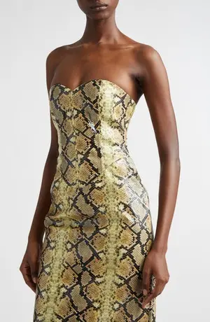 KIM SHUI Mitchell Embossed Faux Leather Maxi Dress