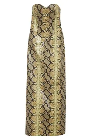 KIM SHUI Mitchell Embossed Faux Leather Maxi Dress