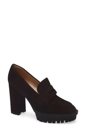 GIANVITO ROSSI Platform Loafer Pump - Moka