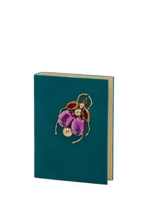 LARALLAN Velvet Book Clutch With Crystal Embellishment - Turquoise
