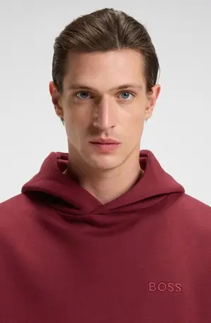 BOSS Cotton Fleece Pullover Hoodie - Dark Red