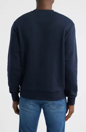 BOSS Soleri Abstract Graphic Cotton Fleece Crewneck Sweatshirt - Dark Blue