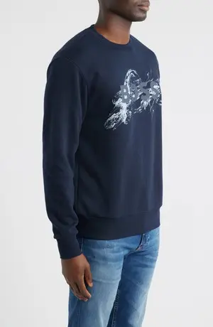 BOSS Soleri Abstract Graphic Cotton Fleece Crewneck Sweatshirt - Dark Blue