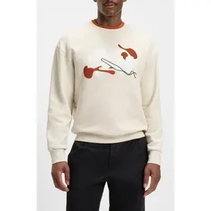 BOSS Soleri Abstract Graphic Cotton Fleece Crewneck Sweatshirt - Open White
