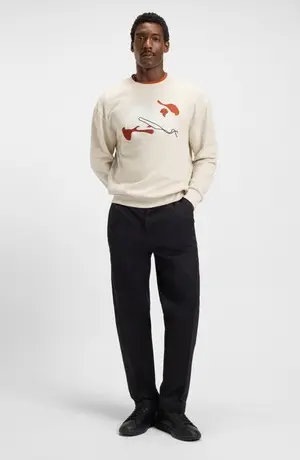BOSS Soleri Abstract Graphic Cotton Fleece Crewneck Sweatshirt - Open White