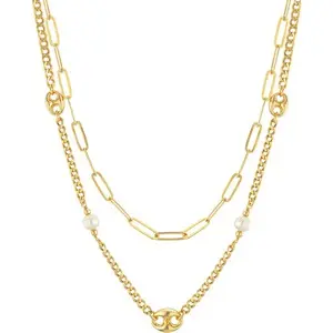 ATHRA LUXE Cultured Pearl Double Chain Necklace - Gold