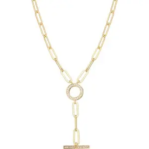 ATHRA LUXE Pavé Paper Clip Chain Toggle Necklace - Gold